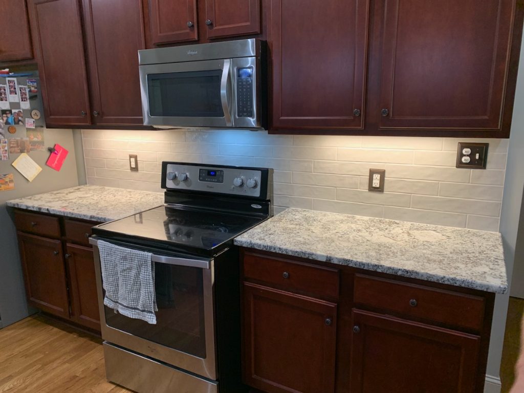 Textured White Subway Tile - Hands on Granite